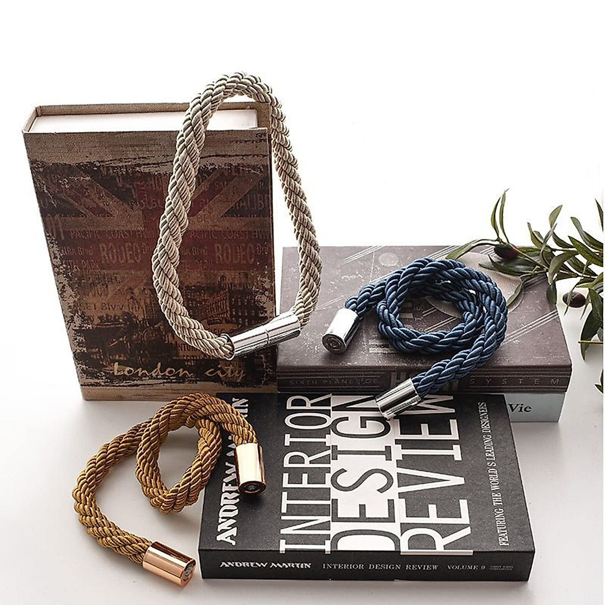 Cheeroyal Strong Magnetic Curtain Tiebacks Modern Simple Style Drape Tie Backs Convenient Decorative Weave Rope Curtain Holdback for Home&Office Window Drapery (Pink)