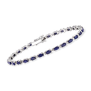 Ross-Simons 9.45 ct. t.w. Sapphire Bracelet With Diamond Accents in Sterling Silver. 8.25 inches