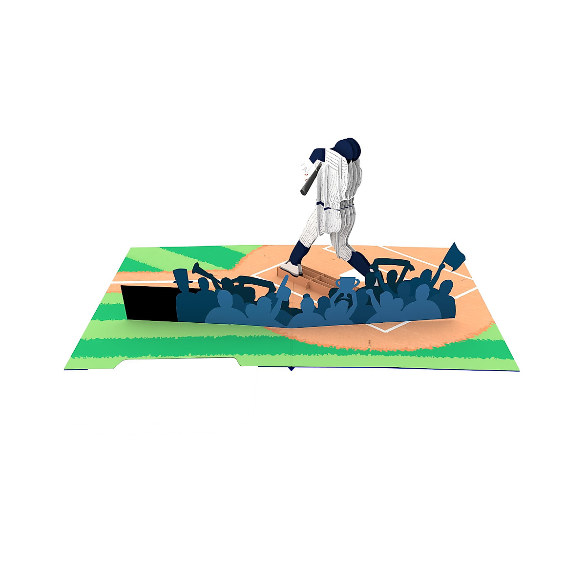 Baseball - 3D Pop Up Greeting Card For All Occasions - Love, Birthday, Christmas, Sports, Congrats - Removable Personalized Message Note - Thick Envelope, Fold Flat - 5x7 Inch (Batter Navy Uniform)