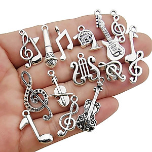70pcs Craft Supplies Instrument Silver Music Notes Charms Pendants for Crafting, Jewelry Findings Making Accessory for DIY Necklace Bracelet Earrings HM211