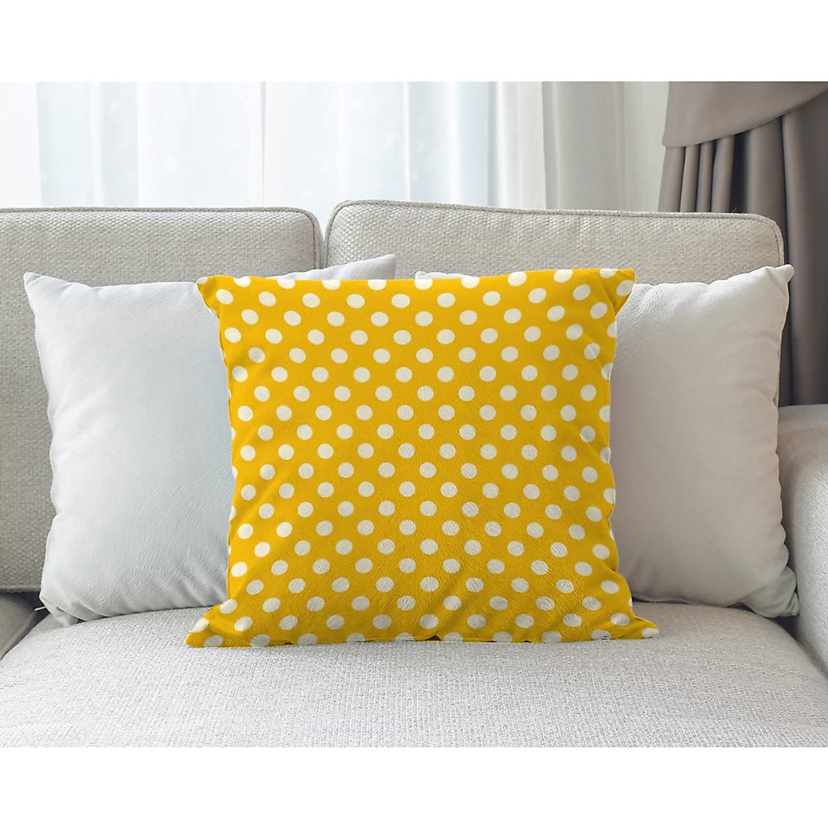 Beabes Yellow Polka Dot Decorative Throw Pillow Cover, Abstract Yellow Polka Dots Double-Sided Pillow Case Couch Pillow Cushion Covers 18X18 Inch Pillowcase for Men Woman