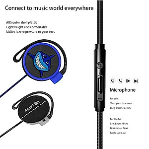 GOGOSINIS Earbuds Set with Case for Kids for School, Wired Over-Ear 3.5mm Headphones for Phone and PC, Wrap Around Ear Buds with Earhook for Kids 3-8, Comfortable Earphones with Hook.(Blue-Shark)