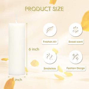 3 Pcs Ribbed Pillar Candles - 2x6'' Ribbed Candles Soy Wax Scented Wedding Candle for Wedding Bedroom Birthday Valentine's Day (White)