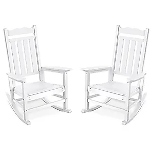 Stoog Set of 2 Outdoor Rocking Chairs, Hips Plastic Porch Rocker with 400 lbs Weight Capacity, for Backyard, Fire Pit, Lawn, Garden and Indoor (White)