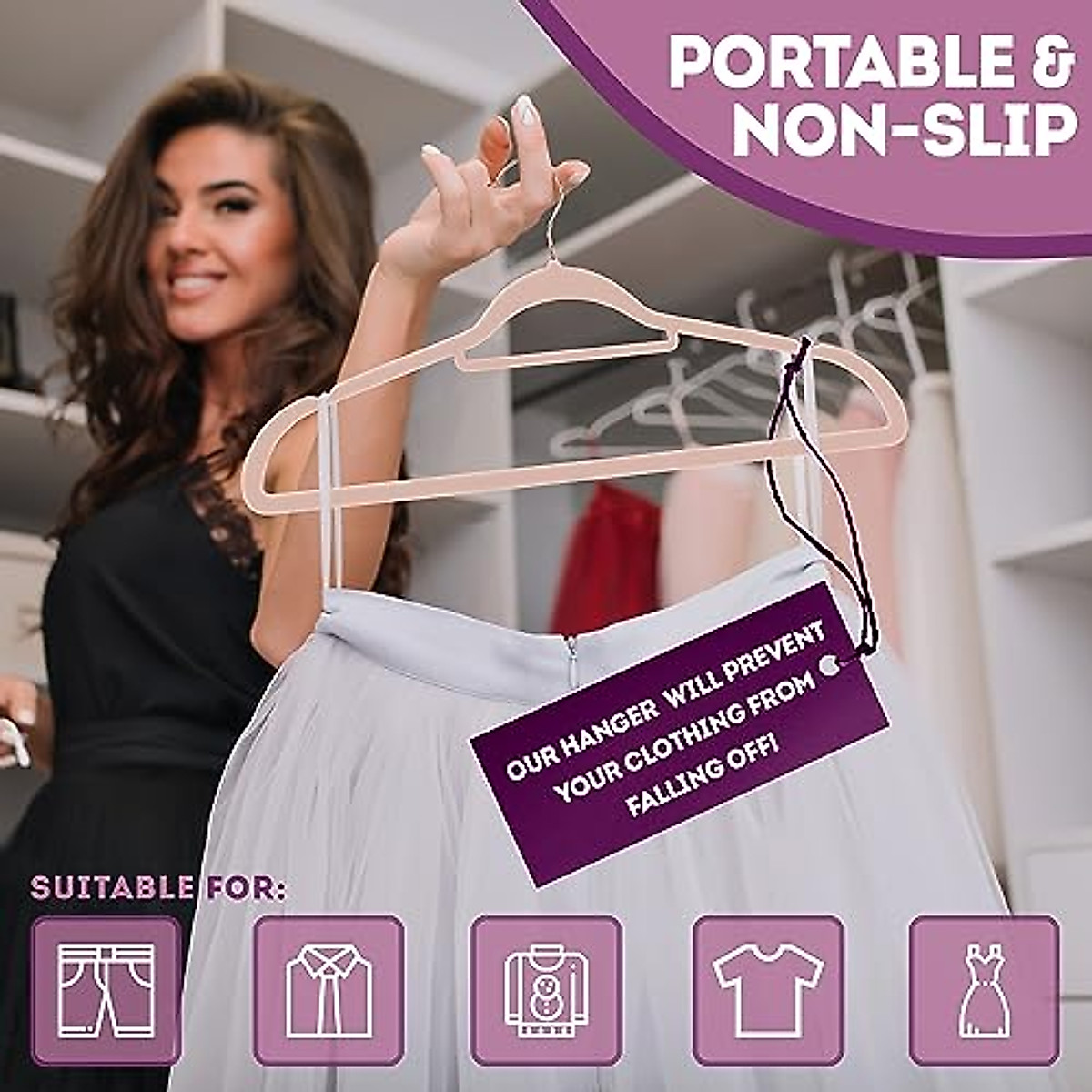 PUREVACY Velvet Non Slip Hangers Rose Gold 17.5", Pack of 25 Slim Velvet Hangers, Durable and Thin Velvet Coated Hangers for Clothes, Lightweight Velvet Hangers with Rose Gold Hooks