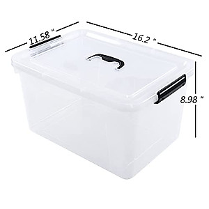Parlynies Set of 4 Plastic Storage Box with Lid, 18 L Latching Storage Containers Bin, Clear