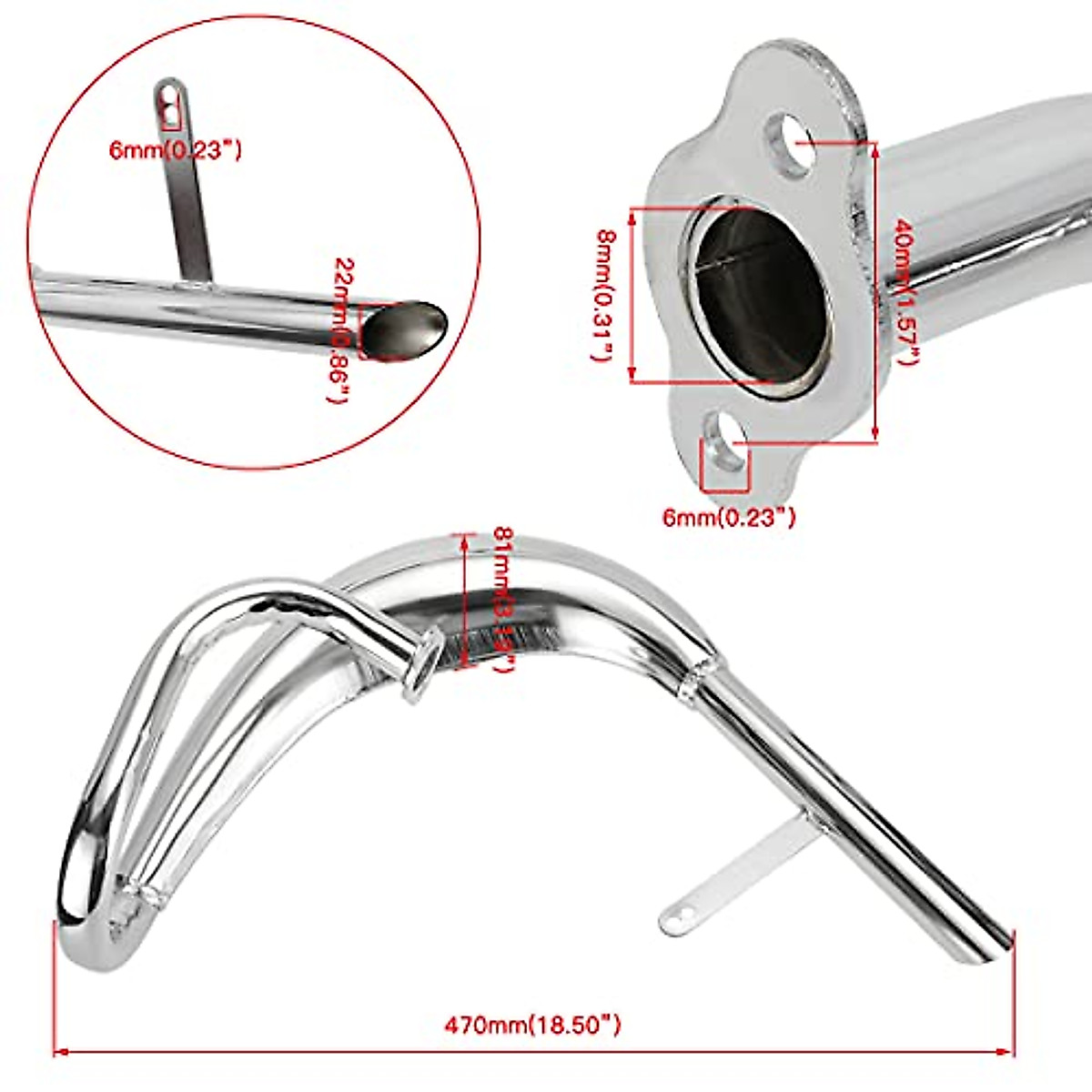 FVRITO Performance Chrome Exhaust Muffler Expansion Chamber Pipe Silencer Gasket for 2 Stroke 50cc 66cc 80cc 100cc Engine Gas Motorized Bicycle Motor Bike Silver