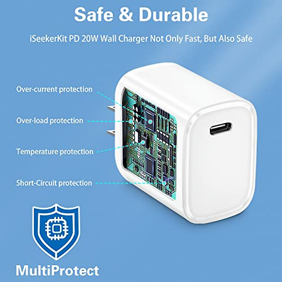 USB C Wall Charger, 20W PD Power Adapter Charging Block, iSeekerKit 5 Pack Fast C Charger Compatible with iPhone14 13 12 11 Pro/Pro Max SE/X/XS, Pad Pro, Galaxy S20 S10 S9 A01 A11,Pixel 5 4a 3a Black