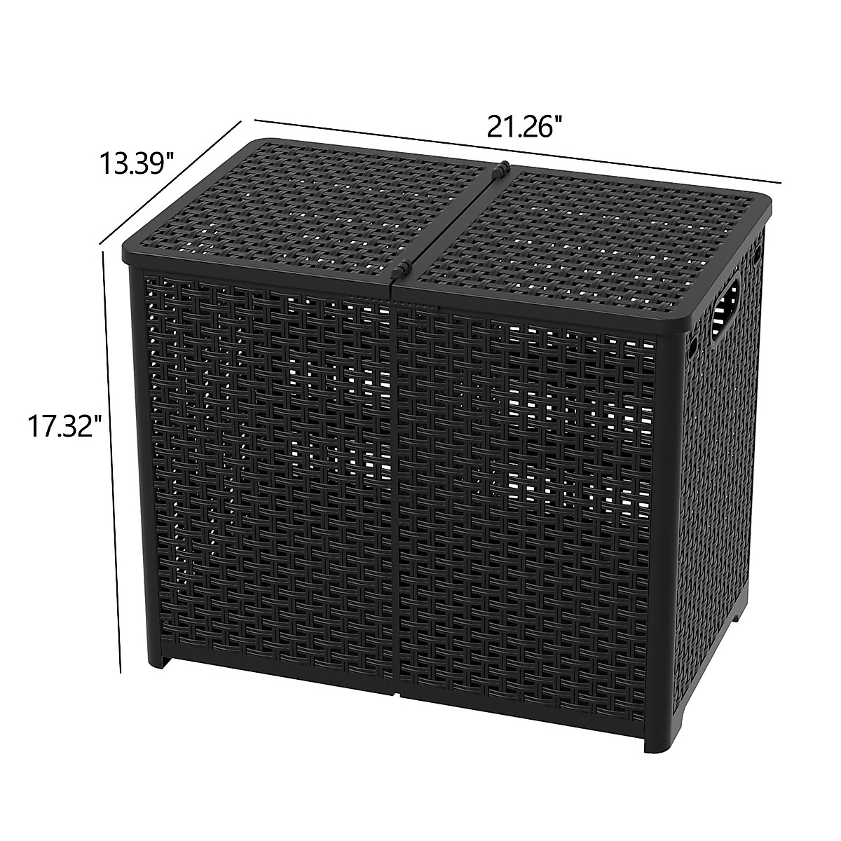 Udotry Plastic Folding 2 Compartments Laundry Hamper, Collapsible 2 Sections Laundry Basket with Lid, Black