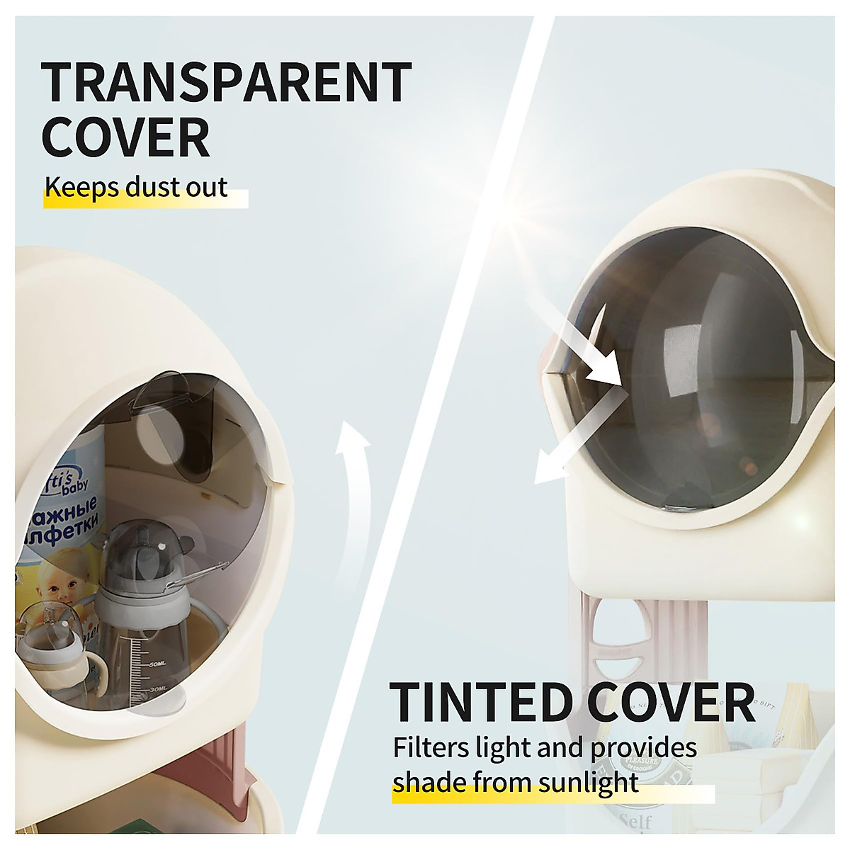 UNICOO Kids Spaceman Toy Storage Organizer, 3-Tier Stackable Plastic Rolling Cart, Multi-Functional Children's Storage Rack Shelf with Wheels for Playroom, Bedroom, Classroom, Nursery (Pink & White)