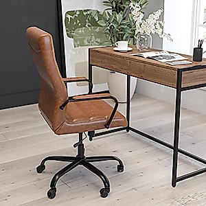 Merrick Lane Milano Contemporary High-Back Brown Faux Leather Home Office Chair with Padded Black Arms