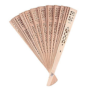 Super Z Outlet Chinese Sandalwood Scented Wooden Openwork Personal Hand Held Folding Fans for Wedding Decoration, Birthdays, Home Gifts (12 Pack)