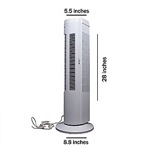 Mainstay FZ10-19MW 28 Inch 3 Speed Compact Oscillating Tower Fan with Auto Shutoff, White (Renewed) (White)