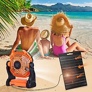 Dkois Solar Fan Camping Fan,Battery Powered Fan Rechargeable Portable Fan with 8W Solar Panel, Solar Powered Fan Camping Fan with Light, Outdoor Tent Fan Camping Essentials