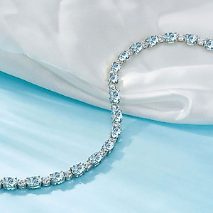 Leva Jewkis March Birthstone Bracelets for Women Sterling Silver Tennis Bracelets with Created Aquamarine Blue Dainty Charm Jewelry Anniversary Birthday Christmas Gifts for Women 7 Inches