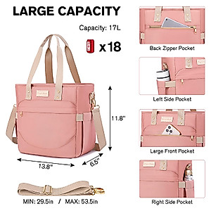 Fresh-flash Women's Large Insulated Lunch Bag, Pink, Reusable, Leakproof, Thermal, 13.8"L x 11.8"H x 6.5"W