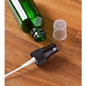 JUVITUS (24 Pack) 2 oz Green Glass Boston Round Bottle with Black Fine Mist Spray + Funnel