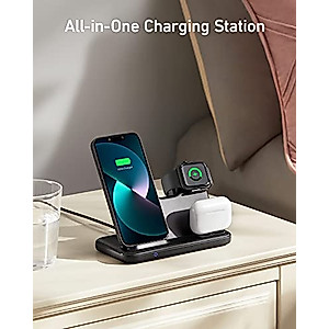 Anker 544 Wireless Charger (4-in-1 Stand) with 60W Quick Charge DC Adapter and 5 ft Cable for iPhone 14/14 Pro/14 Pro Max/13/13 Pro Max, MFi Certified for Apple Watch SE/7/6/5/4/3/2/1, AirPods