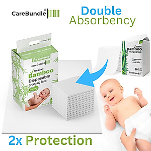 CareBundle® Plastic Free Disposable Diaper Baby Changing Pad Liner - Ultra Soft Bamboo, Plant-Based, Perfect For Diaper Bags and All Surfaces 18"x24" (Pack of 40)