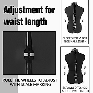 PDM WORLDWIDE Black Dress Form Adjustable Mannequin for Sewing, Female Size 6-14 Pinnable Body Form with 13 Dials & Detachable Casters, 42.5"-60" Height Range for Clothing Display, Small to Medium