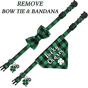 STMK 2 Pack St. Patrick's Day Cat Collar Bandana with Bell, Breakaway Cat Bandana Collars with Bell Charm for St. Patrick's Day Cats Kittens Costumes (St. Patrick's Day Bow Tie & Bandana Collar)