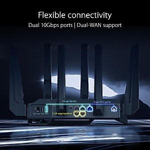 ASUS RT-BE96U BE19000 802.11BE Tri-Band Performance WiFi 7 Extendable Router with 6GHz support, Dual 10G Port, 320Mhz, lifetime internet security , MLO, Multi-RU puncturing , AiMesh Support