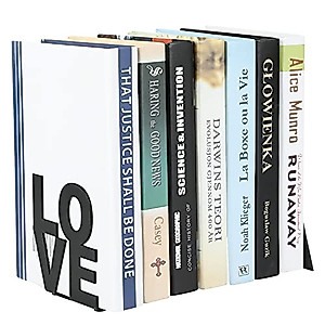 MyGift Modern Matte Black Metal Office Desk Decorative Bookends with Stencil Cut Out Love and Learn Block Letter Design and Non-Slip Pads