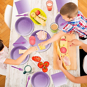 96Pcs Ombre Purple Party Decorations Supplies for Birthday Tableware Set Light Pastel Purple Paper Plates Napkins Forks for 24 Guests Wedding Anniversary Lavender Dinnerware Table Party Favors