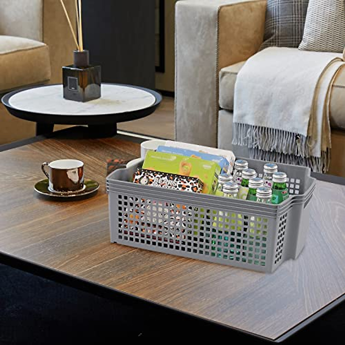 Tstorage Plastic Stacking Storage Baskets, Stacking Plastic Tray Baskets, 2-Pack