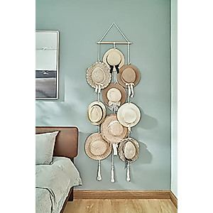 Mkono Hat Rack Hat Hangers for Wall Boho Caps Storage Display Organizer and Straw Sun Hat Womens Beach Hat with Decorative Tassels