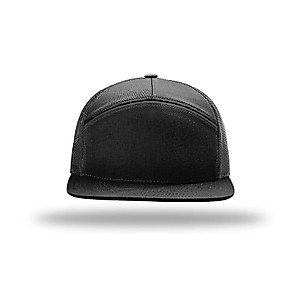 Richardson 168 Hat 7-Panel Trucker Cap Hi-Pro Snapback Cap Adjustable Baseball Hat Blank Hat Bulk Hats - Black