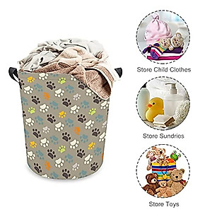 Paw Print Large Laundry Basket Hamper Bag Washing with Handles for College Dorm Portable