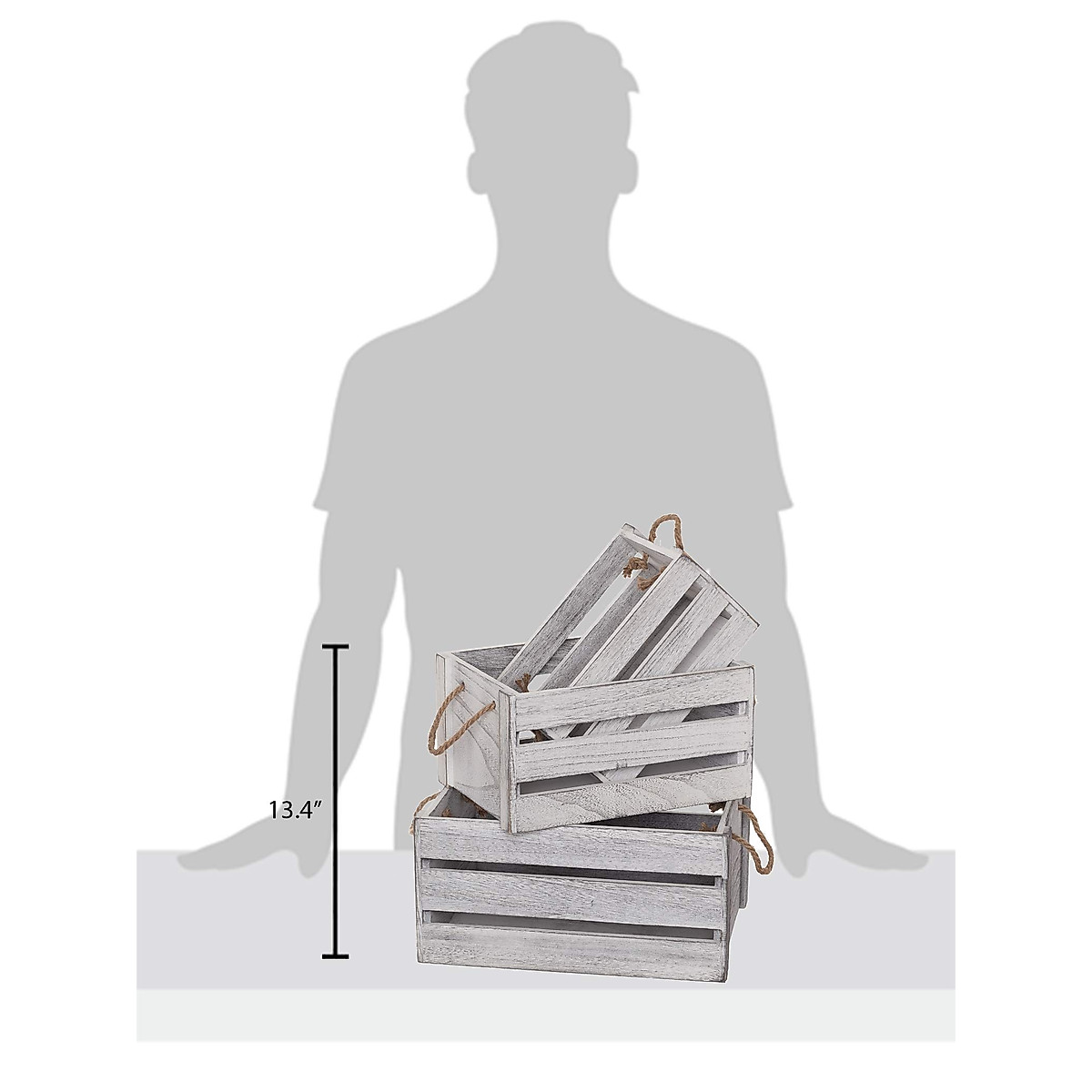 SLPR Wooden Crates for Decoration and Storage (Set of 3, Rope Handles): Rustic White Wood Crate Boxes for Display, Small Distressed Farm Bin, Prop Boxes for Photography, Craft Storage