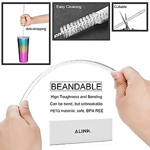 ALINK 12-Pack Reusable Clear Plastic Glitter Straws, 11" Long Hard Tumbler Replacement Straws for 20 OZ 30 OZ Stanley, Yeti/Rtic, Mason Jars with Cleaning Brush