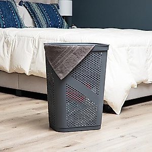 Mind Reader 60L Slim Laundry Hamper, Clothes Basket, Lid, Ventilated, Plastic, 17.25"L x 13.75"W x 23.5"H, Set of 2, Gray