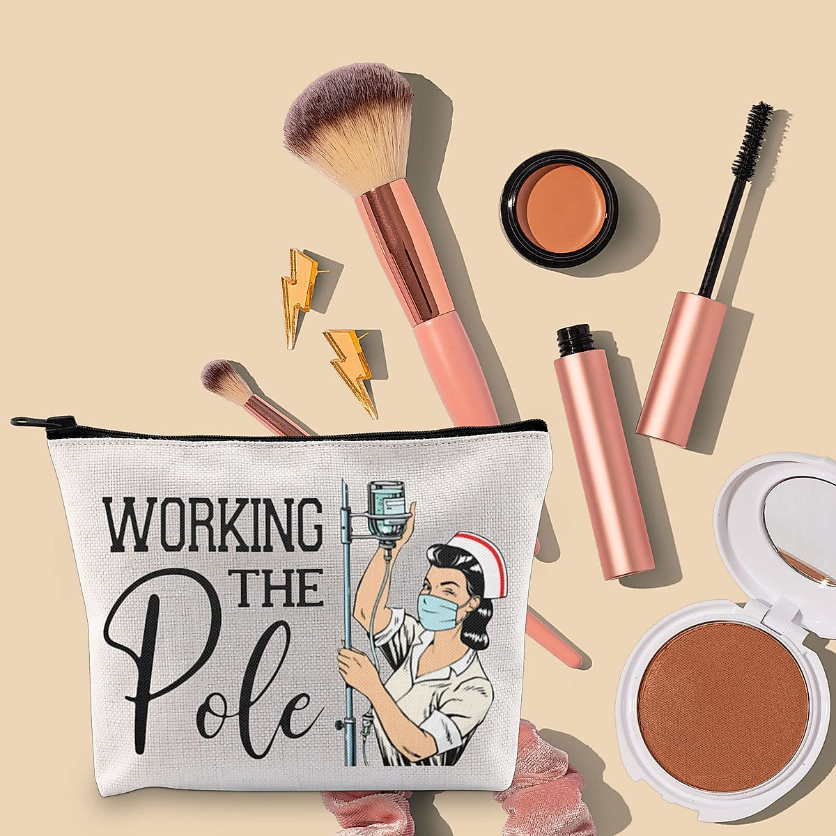 TOBGBE ER Nurse Gift Emergency Room Zipper Bag ICU Nurse Gift Appreciation Makeup Bag Nurse Graduation Gift (Working The Pole)