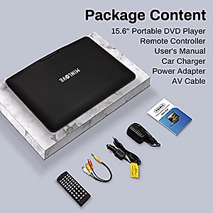MINLOVE 17.9" Portable DVD Players, DVD Player for Car with 15.6" Large HD Screen/6 Hrs Rechargeable Battery/Car Charger, Region Free, Support AV in&Out/CD/DVD/SD Card/USB, Black