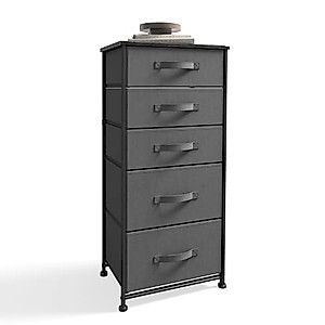 Sehloran 5 Drawer Dresser for Bedroom, Dessers Storage Tower, Chests of Drawers, Removable Tall Fabric Bins, Dresser Organizers Unit for Hallway, Entryway, Closets, Wood Top, Gray