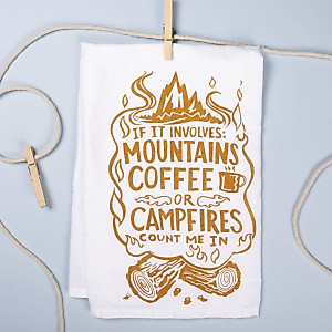 Primitives by Kathy 35514 LOL Made You Smile Dish Towel, 28" x 28", Coffee or Campfires