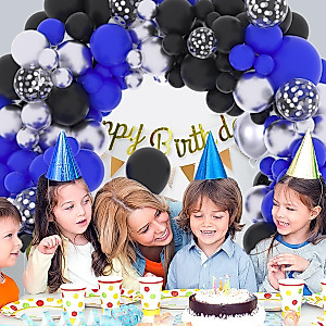 Royal Blue and Black Silver Balloon Garland Arch Kit - 122PCS Blue Black Balloons Metallic Silver Confetti Balloons Video Gaming Party Supplies for Boy Video Cards Gamer Fan Men 20th 30th 40th 50th Birthday Retirement Party Decorations Men