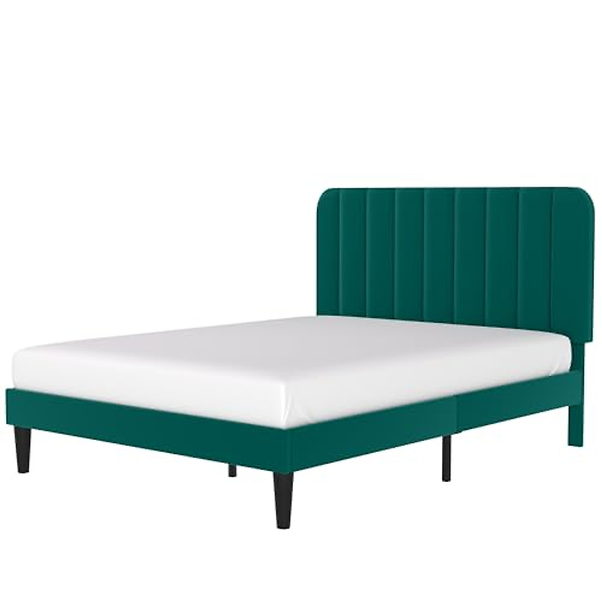 VECELO Queen Size Bed Frame with Adjustable Headboard, Velvet Heavy Duty Platform Beds with Strong Wood Slats Support, No Box Spring Needed, Green
