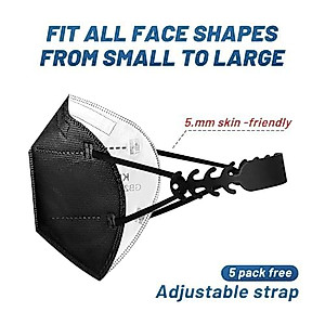 KN95 Face Masks Black Adults - 100 Pack KN95 Disposable Comfortable 5-Layer Safety Face Masks & 5 Adjustable KN95 Masks Extender Masks Large Size