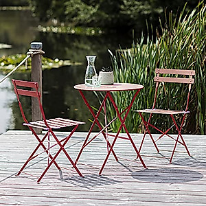 HCY Patio Bistro Set Outdoor Table and Chairs 3 Piece Patio Furniture Set Metal Folding Bistro Table Set Small Patio Set for Yard Porch Cafe Bistro Lawn Balcony Backyard Apartment (Red)