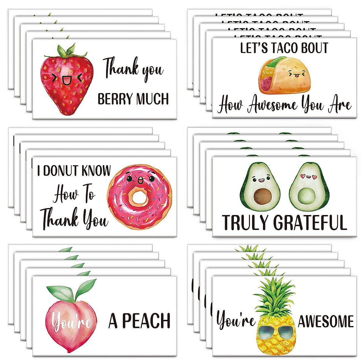Woanger 210 Pcs Funny Thank You Cards Bulk Small Thank You Notes Pun 2 x 3.5 Inch Employee Appreciation Card Greeting Note Cards For Christmas Gifts Business Coworker Friends Recognition (Fruit)