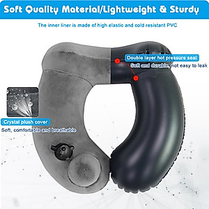 2 Pack Inflatable Travel Neck Pillow with Compact Bag and Washable Cover for Sleeping Airplane Soft Velvet Pillow for Long Flight Neck Cushion for Head Support Car Home Office