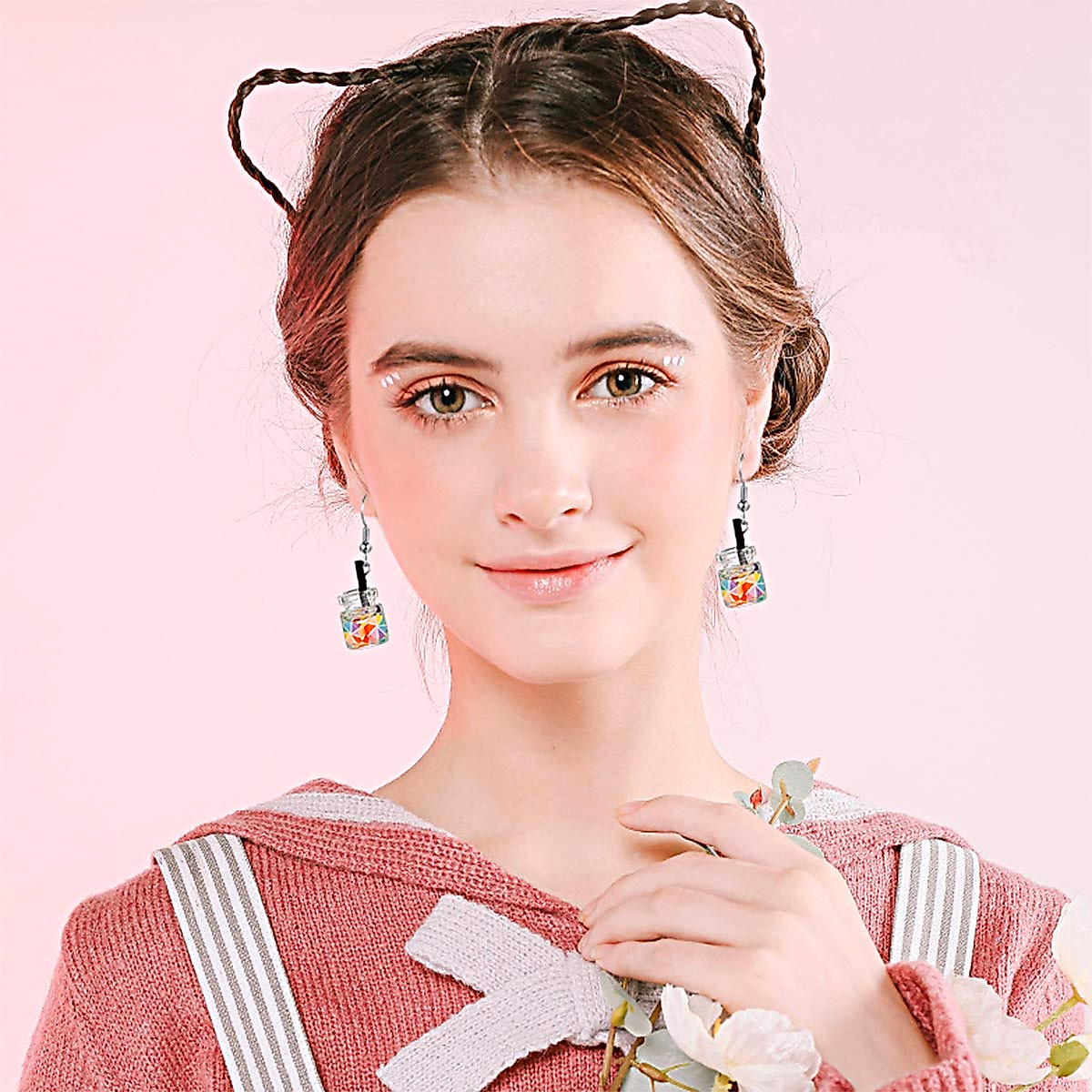 16 Pairs Cute Weird Dangle Earrings for Teen Girls Kawaii Aesthetic Boba Tea Drop Earrings (16 Pairs-A)