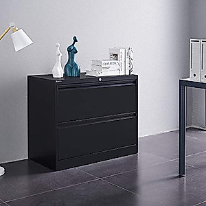 Bonnlo Classic Black 2 Drawer File Cabinets for Home Office, Metal Lockable File Cabinet for Letter/Legal Size File Folders, Wide Lateral File Cabinet and Printer Stand, Simple Assembly Required