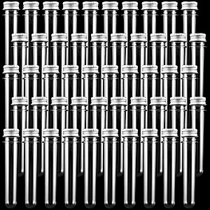 KOHAND 50 PCS 140 x 25mm Clear Test Tubes with Screw Caps, 40ml Plastic Test Tube with Aluminum Covers for Sample Christmas Candy Bath Salt Science Party Favors