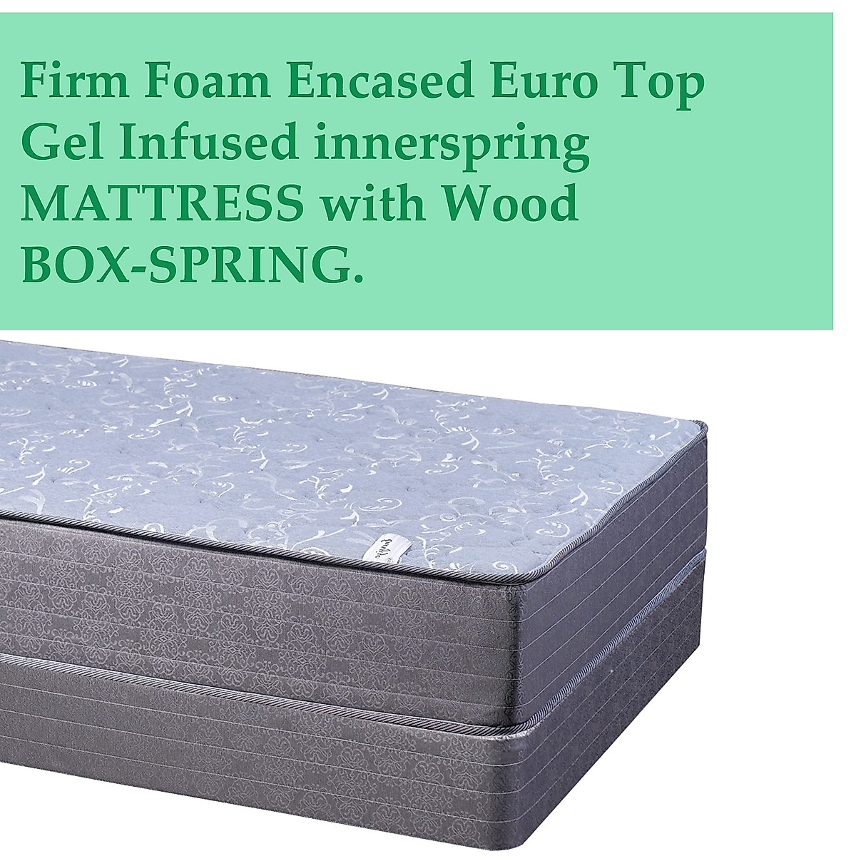 Nutan 11-Inch Firm Foam Encased Euro Top Gel Infused Innerspring Mattress and 8" Wood Box Spring/Foundation Set, Queen