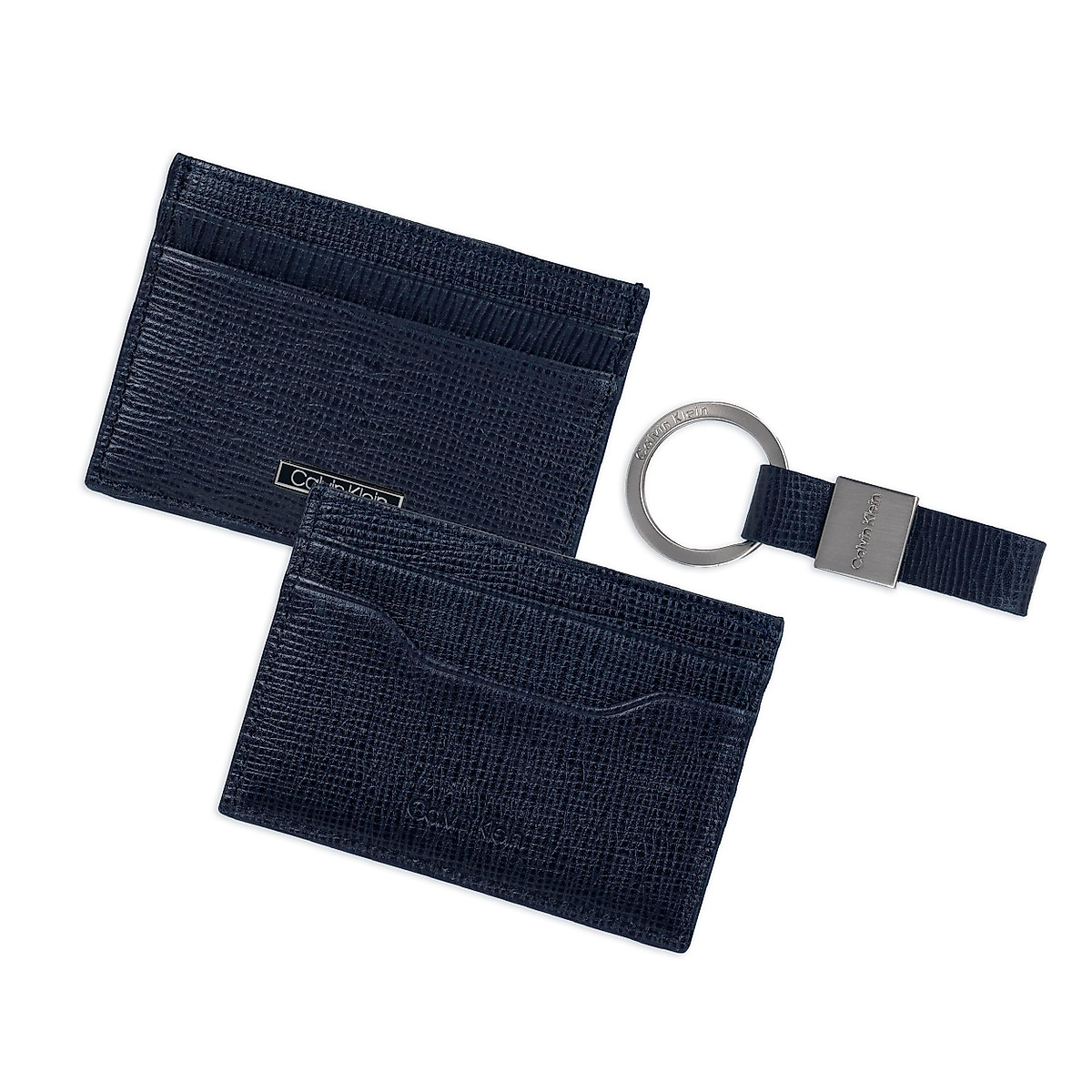 Calvin Klein Men's Wallet Sets-Minimalist Bifold and Card Cases, Navy Bessemer, One Size